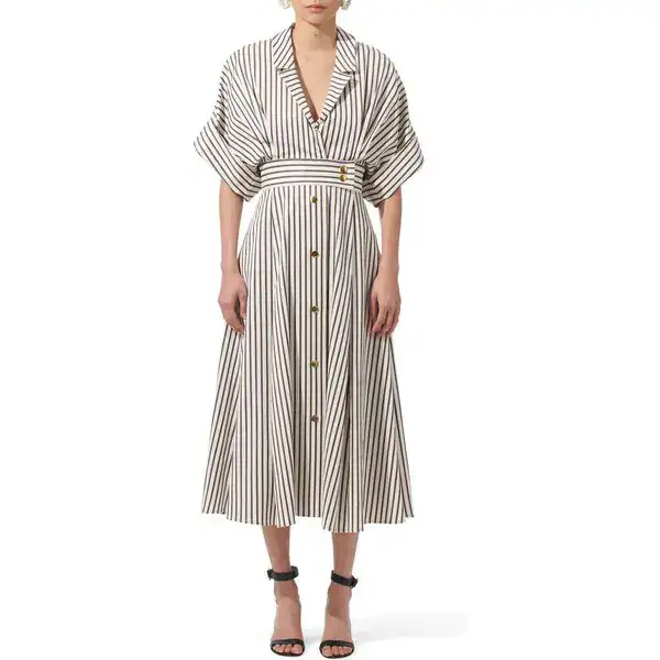 Carolina Herrera Stripe Dropped Shoulder Shirtdress In Ecru Multi